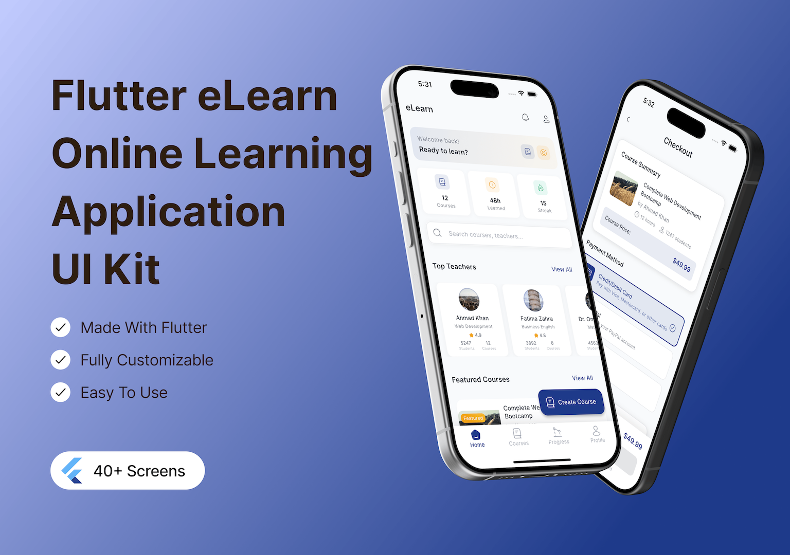 eLearn: Flutter Online Learning UI Kit | Course Platform & LMS Template